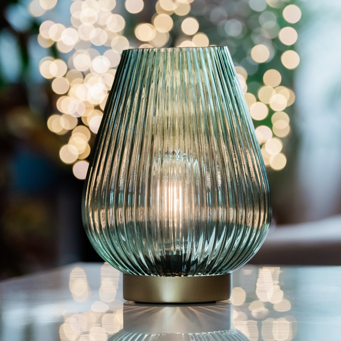 Green Fluted Glass Battery Lamps – Cordless & Portable