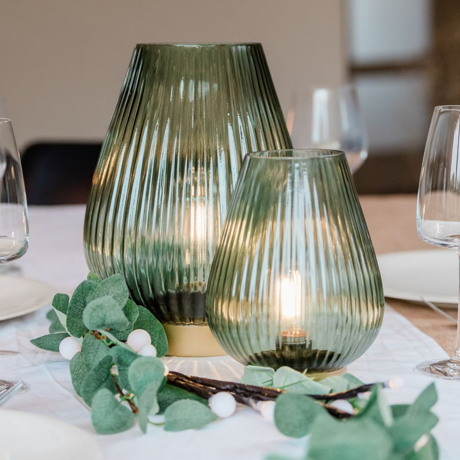Green Fluted Glass Battery Lamps – Cordless & Portable
